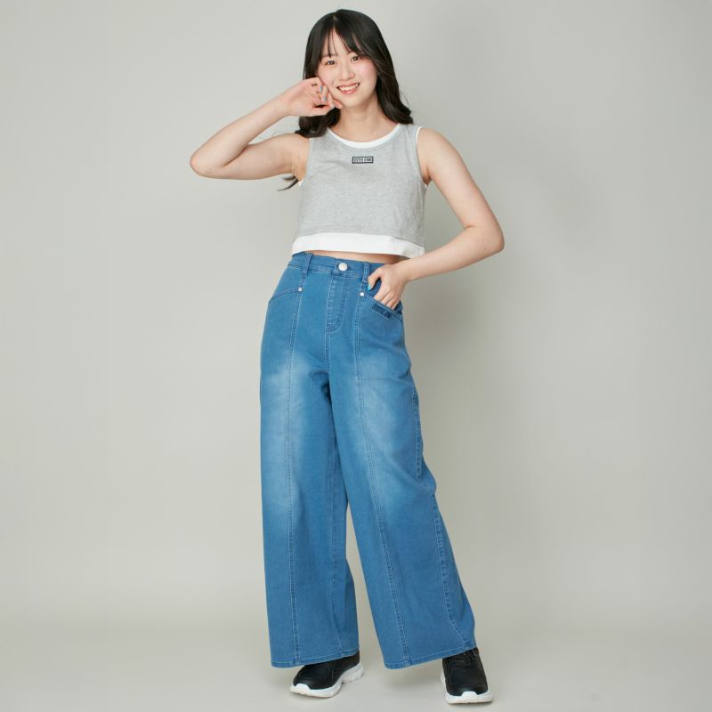 ストレッチデニム】【ウエスト調整可能】ストレッチデニム切替え ストレッチデニム】【ウエスト調整可能】ストレッチデニム切替え